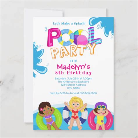 Girls Pool Party 8th Birthday Invitation Zazzle