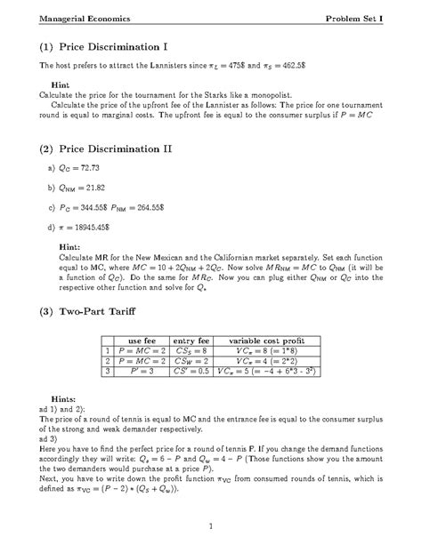 Problemset Ii Part Solution Managerial Economics Problem Set I Price Discrimination I