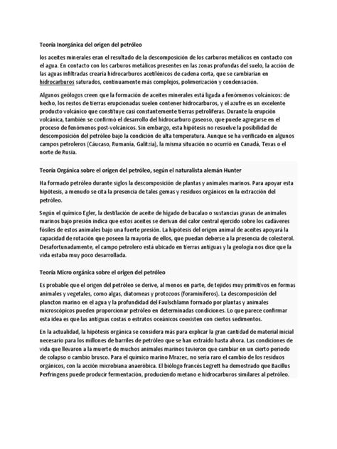 Origen Del Petroleo Pdf Petróleo Hidrocarburos