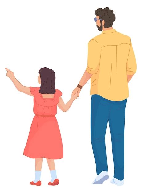 Padre E Hija Caminando Juntos Vista Trasera Vector Premium