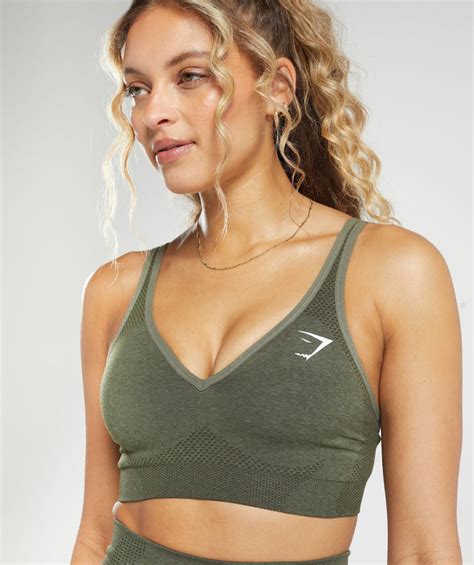 Gymshark Vital Seamless V Neck Sports Bra Base Green Marl Gymshark