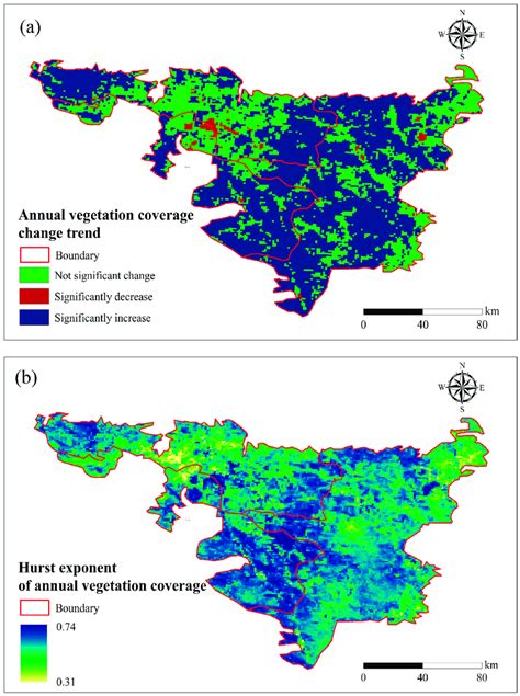 Spatial Distribution Of Trend A And Hurst Exponent B Of Annual Vec