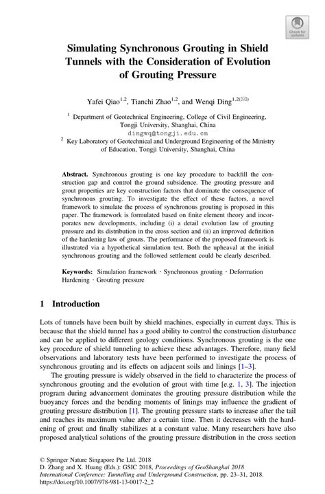 Pdf Simulating Synchronous Grouting In Shield Tunnels With The Consideration Of Evolution Of