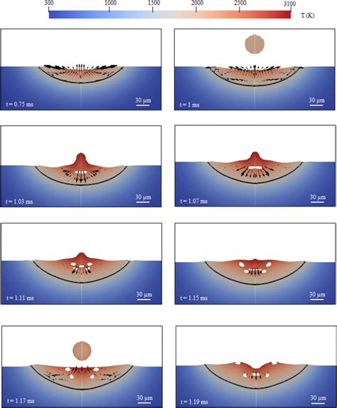 process simulation results showing the temperature field and flow