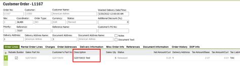 system populates sales part description with customer part no