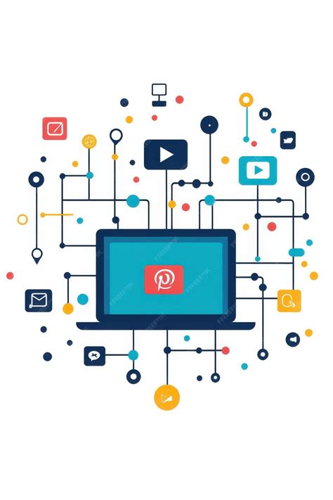 Laptop Connected To Various Social Media Icons Representing Online Communication And Digital