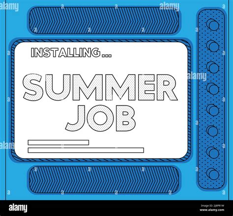 Cartoon Computer With The Word Summer Job Message Of A Screen
