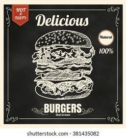 Burger Menu Poster On Chalkboard Vector เวกเตอรสตอก ปลอดคา