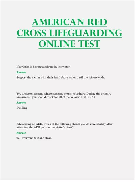 American Red Cross Lifeguarding Online Test 100 Correct And Verified