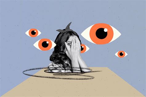 트렌드 삽화 복합 배너 3d 사진 콜라주 젊은 아가씨 핀업 머리 손 잡기 덮개 얼굴 엿보기 시계 눈 스파이 엿보기 무서워하는 고통 20 24세에 대한 스톡 사진 및 기타