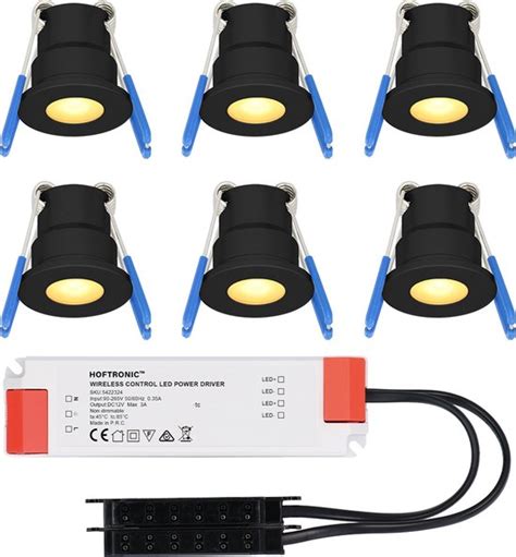 Hoftronic Set Van 6 Milano Led Zwarte Inbouwspots Badkamer Ip65 12v