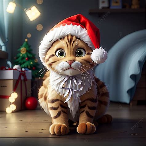 크리스마스 모자를 쓴 재미있는 고양이 크리스마스 크리스마스 모자 야옹이 크리스마스 배경 일러스트 및 사진 무료 다운로드