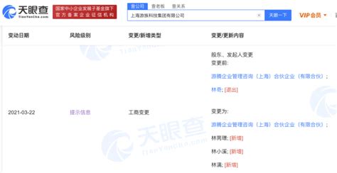 上海游族科技集团工商变更：股东新增林奇子女林苪璟、林小溪、林漓腾讯新闻