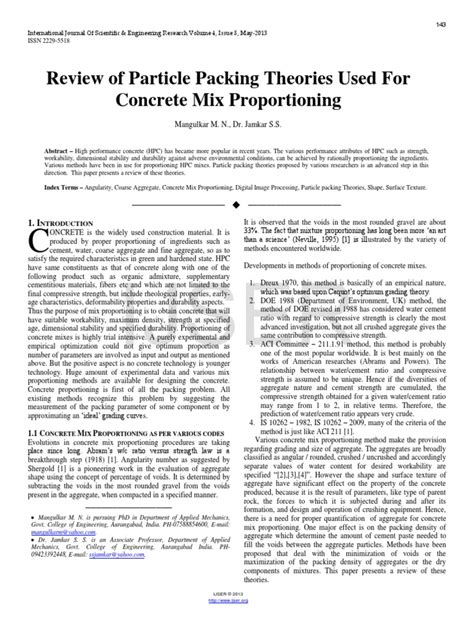 researchpaper review of particle packing theories used for concrete mix