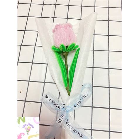 ดอกไม้ลวดกำมะหยี่ ดอกกุหลาบจัดช่อ 1 ดอก มีทุกสีพร้อมจัดส่ง Shopee