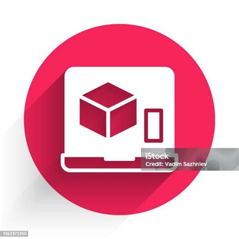 긴 그림자로 격리된 흰색 3d 프린터 아이콘입니다 3d 프린팅 빨간색 원 버튼입니다 벡터 0명에 대한 스톡 벡터 아트 및 기타 이미지 Istock