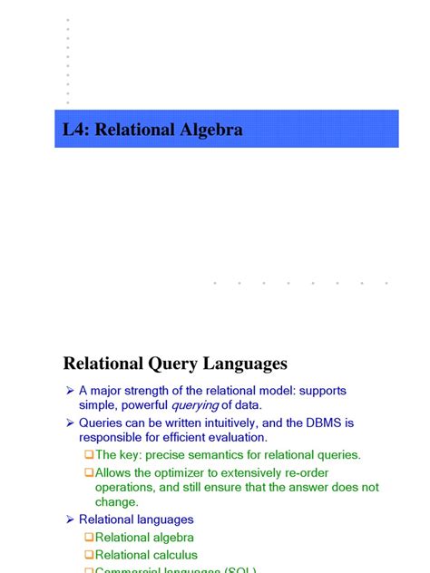 Dbms L4 Relational Algebra Pdf Relational Model Databases