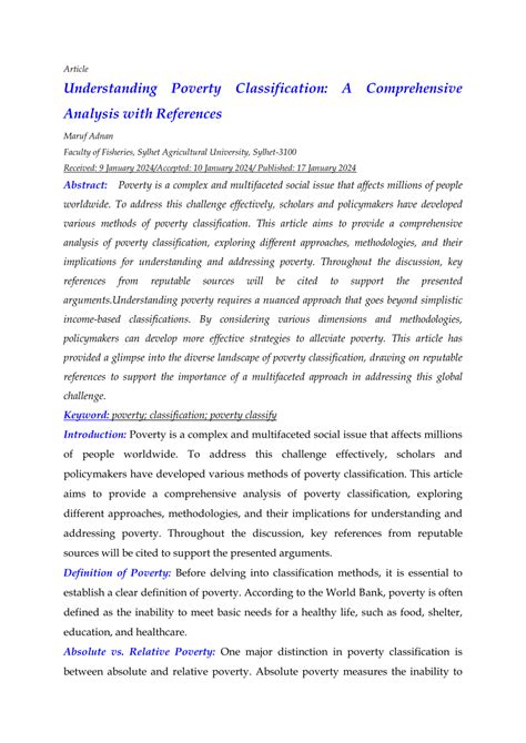 Pdf Understanding Poverty Classification A Comprehensive Analysis With References