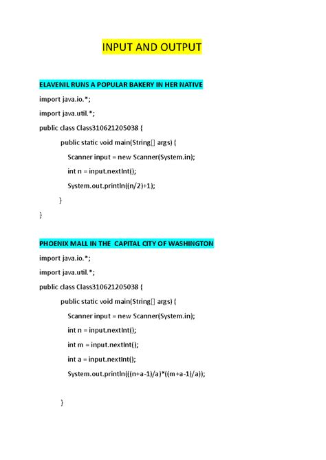 Java 2 Elab Input And Output Elavenil Runs A Popular Bakery In Her Native Import Java