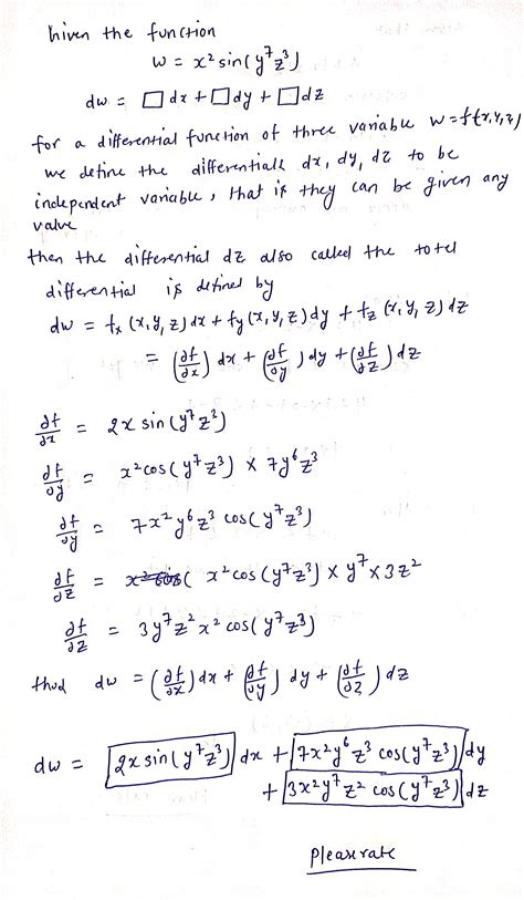 Solved Find The Differential Of The Function W R Sin Y Dw Dx