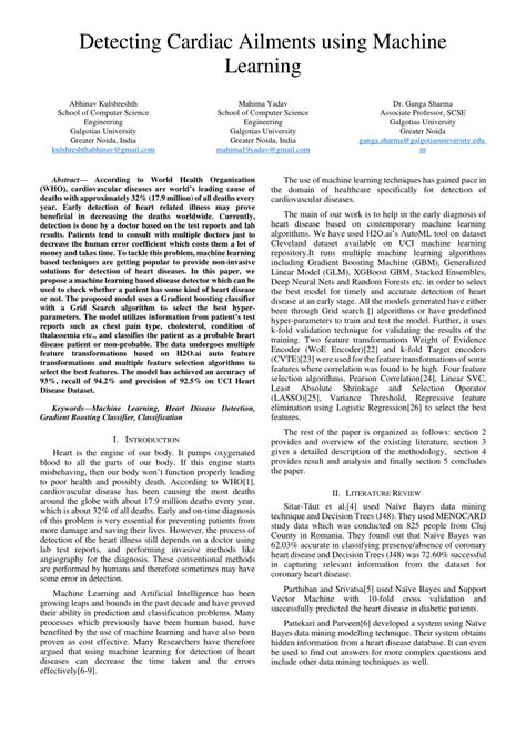 PDF Detecting Cardiac Ailments Using Machine Learning