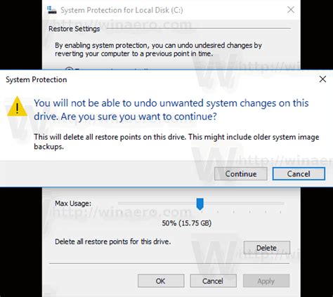 Delete A System Restore Point In Windows