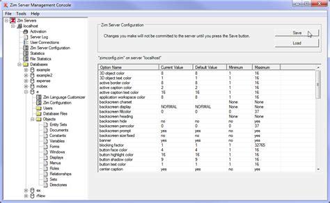 zim database configuration