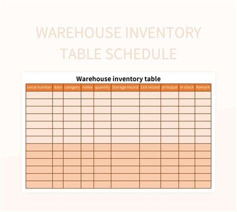 Warehouse Inventory Table Schedule Excel Template And Google Sheets