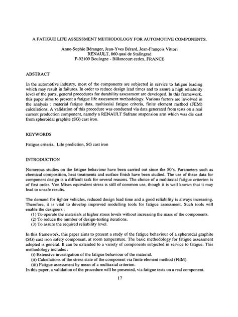 1997 A Fatigue Life Assessment Methodology For Automotive Components