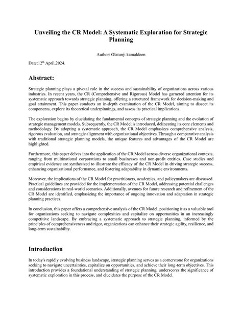 Pdf Unveiling The Cr Model A Systematic Exploration For Strategic Planning