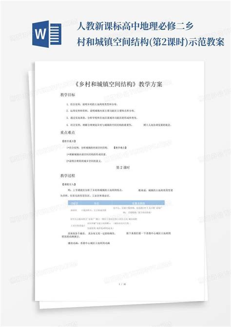 人教新课标高中地理必修二乡村和城镇空间结构 第2课时 示范教案word模板下载 编号qvkzbyrk 熊猫办公