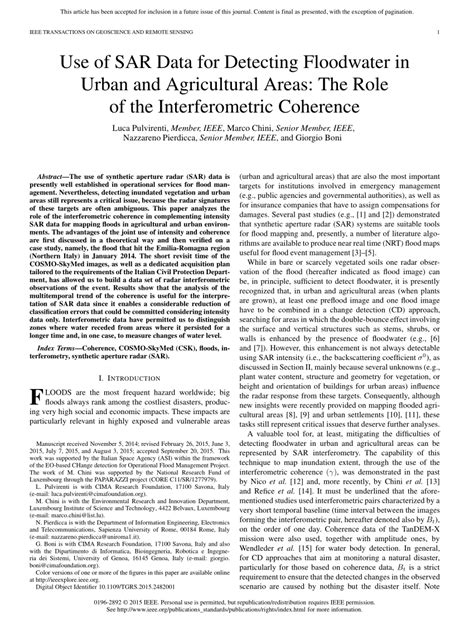 PDF Use Of SAR Data For Detecting Floodwater In Urban And Agricultural Areas The Role Of The