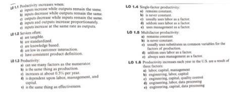 solved 11 1 productivity increases when inputs increase while