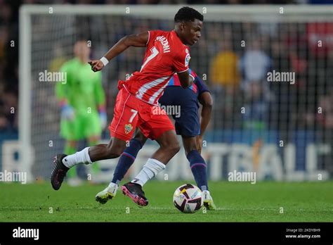 Largie Ramazani Of Ud Almeria And Ansu Fati Of Fc Barcelona During The