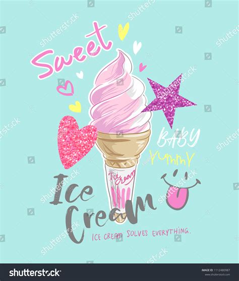 「typography Slogan Ice Cream Glitter Icons」のベクター画像素材（ロイヤリティフリー