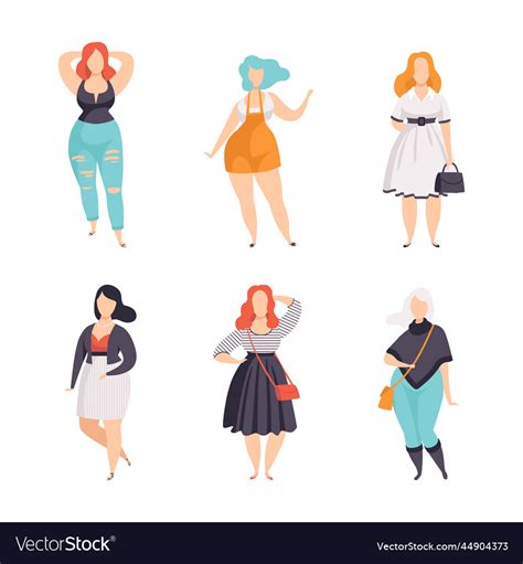 Plump And Plus Size Woman In Fashionable Clothes Vector Image