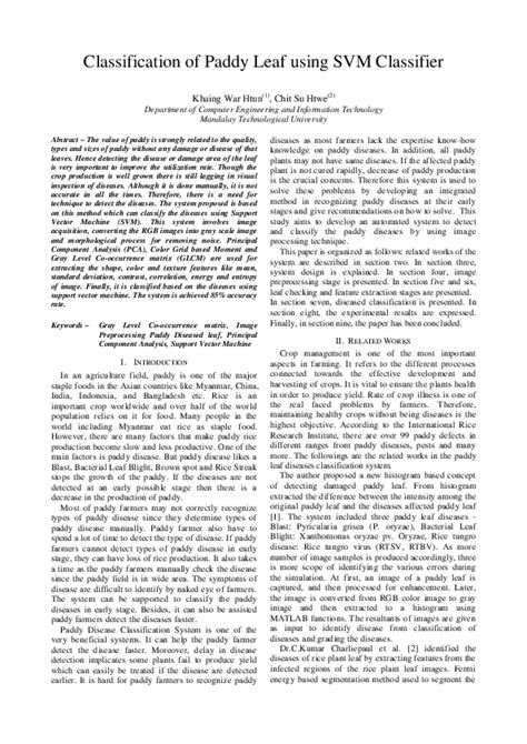 Pdf Classification Of Paddy Leaf Using Svm Classifier