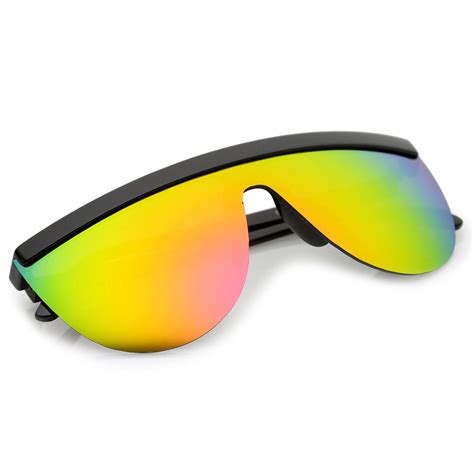 Futuristic Semi Rimless Flat Top Colored Mirror Mono Lens Shield Sungl