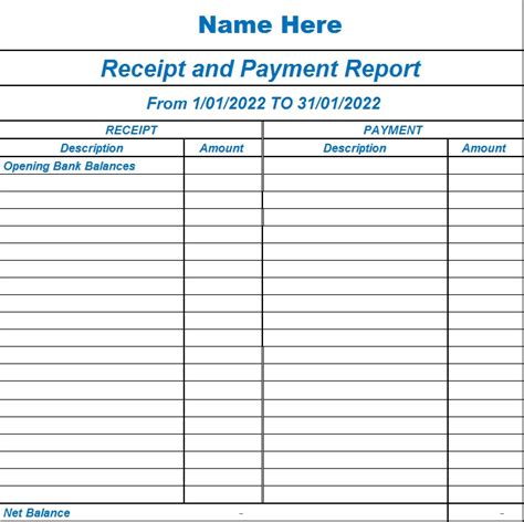 Receipt And Payment Report Template