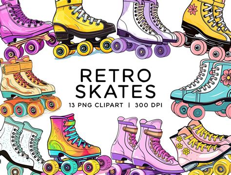Retro Rollerskates Clipart Bundle 90s Skates Groovy Png Graphics