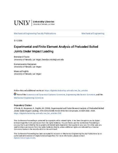 pdf experimental and finite element analysis of preloaded bolted
