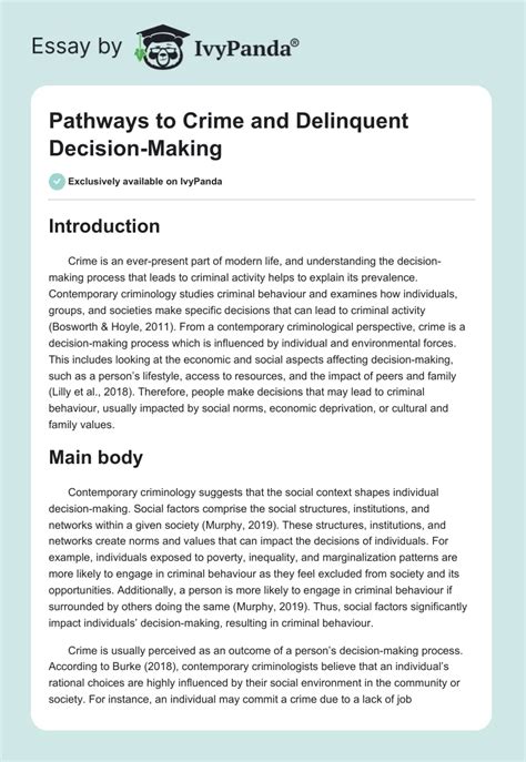 pathways to crime and delinquent decision making 1117 words essay
