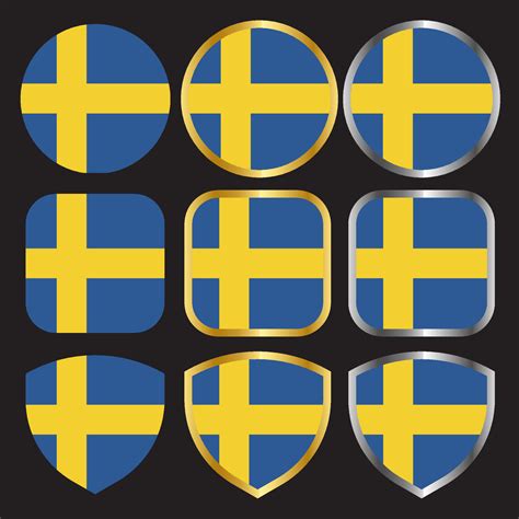 Sweden Flag Vector Icon Set With Gold And Silver Border 10383844 Vector