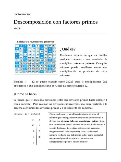 Factorización Con Números Primos Pdf