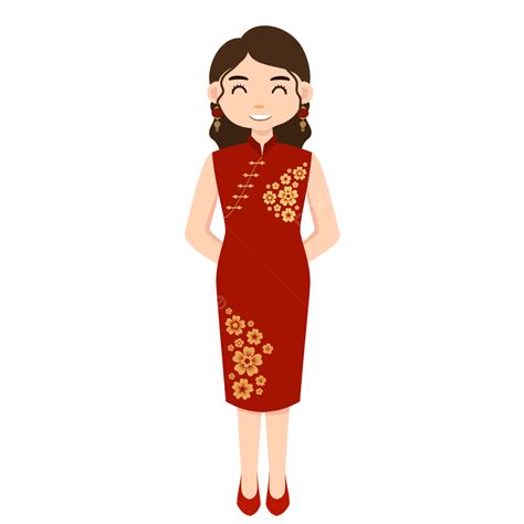 Cartoon Design Of Girl Character With Red Traditional Dress Girl