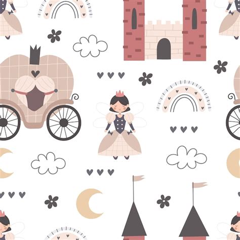 Premium Vector Seamless Pattern With Cartoon Princess