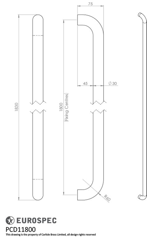 Eurospec Satin Stainless Steel Steelworx 30mm Dia D Pull Handle 1800mm
