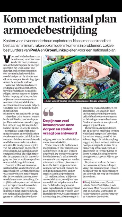 Kabinet Moet Met Een Nationaal Plan Armoedebestrijding Komen Pvda Hoorn