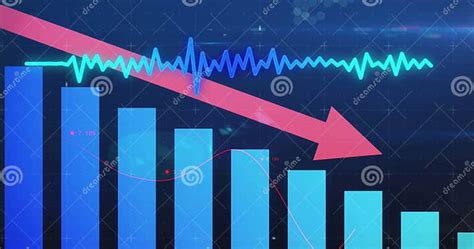 Graph Showing Downward Trend With A Red Arrow And Blue Bars Stock Illustration Illustration Of