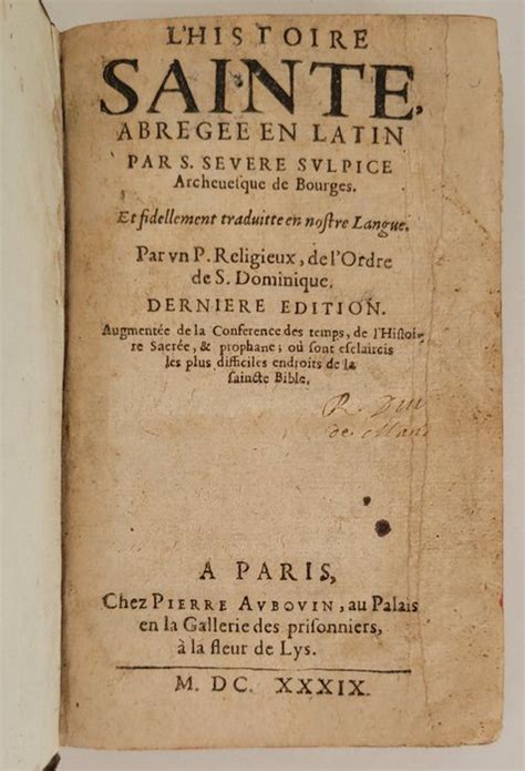 Saint Sulpice Sévère L Histoire Sainte Abregée en Latin Catawiki